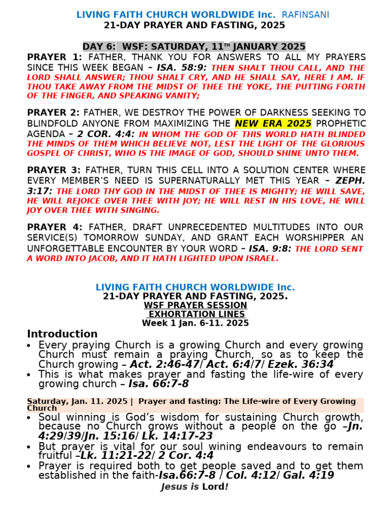 WSF Prayer Guideline and Exhortation | PDF