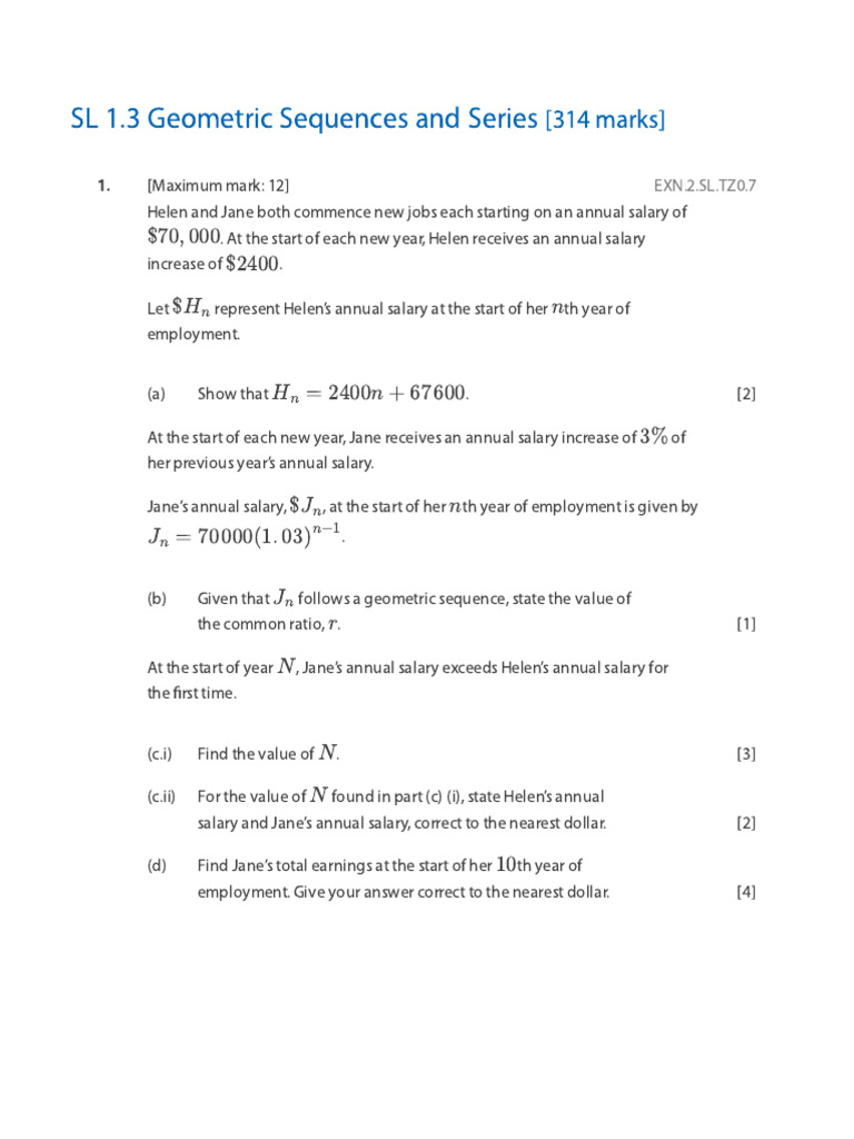 SL 1.3 Geometric Sequences and Series | PDF | Mathematics | Mathematical Analysis