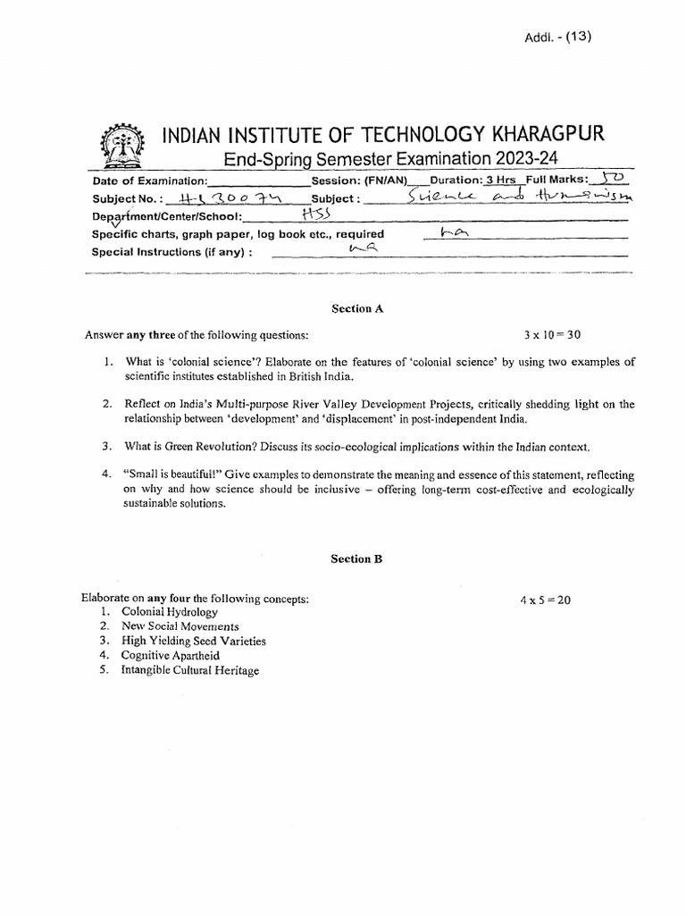 HS30074 Science and Humanism ES 2024 | PDF