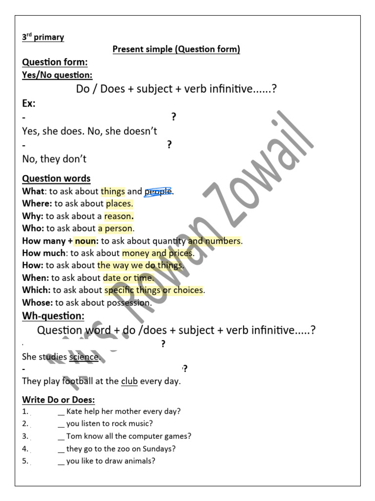 Present Simple Questions Guide | PDF | English Language