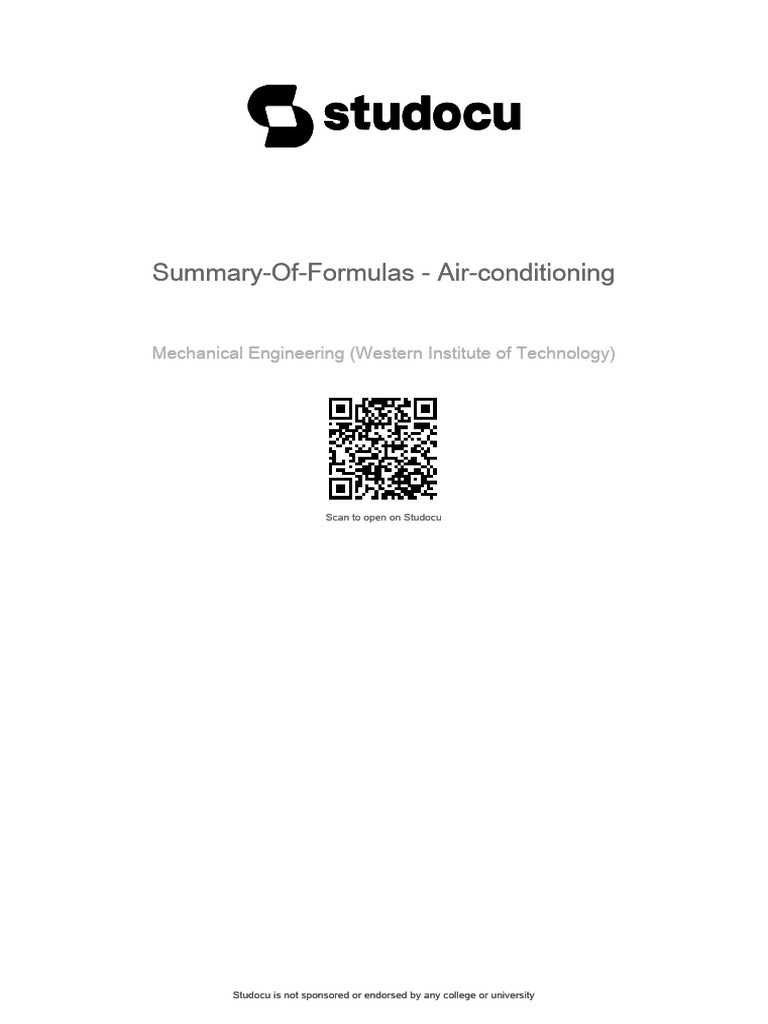 Summary Formulas For Aircon | PDF | Humidity | Atmospheric Thermodynamics