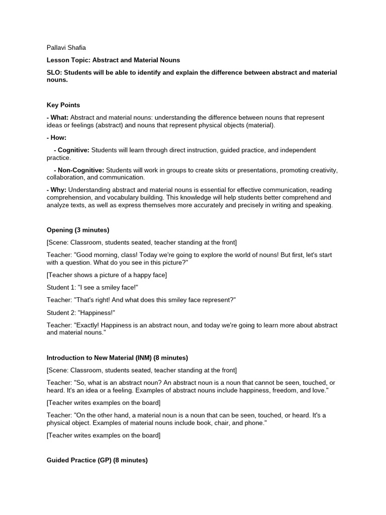 Abstract Vs Material Nouns | PDF | Reading Comprehension | Learning