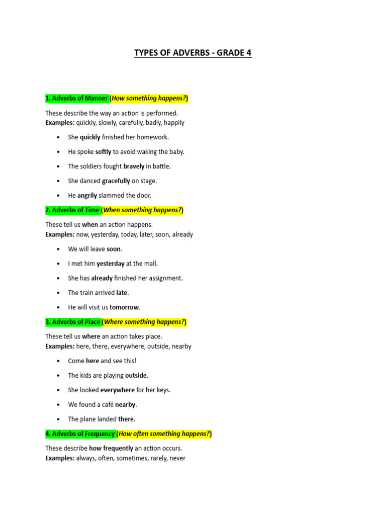 Eng Grammar - Adverbs - Questions and Answers - Grade 4 | PDF | Adverb