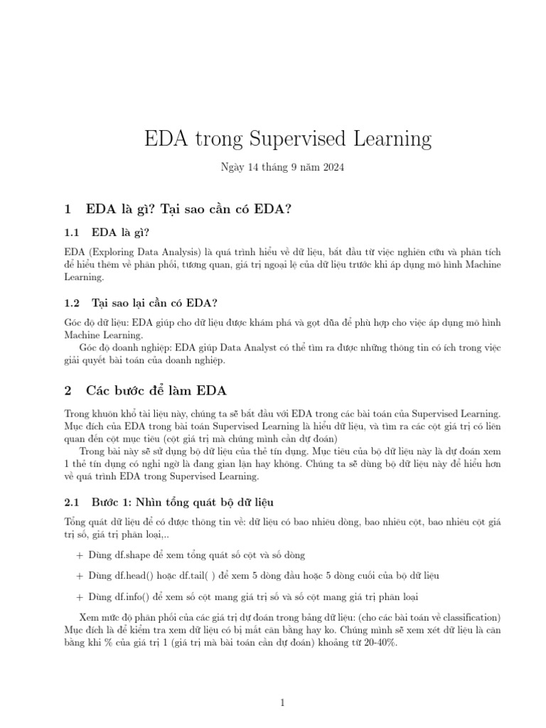 EDA trong Supervised Learning: 1 EDA là gì? Tại sao cần có EDA? | PDF