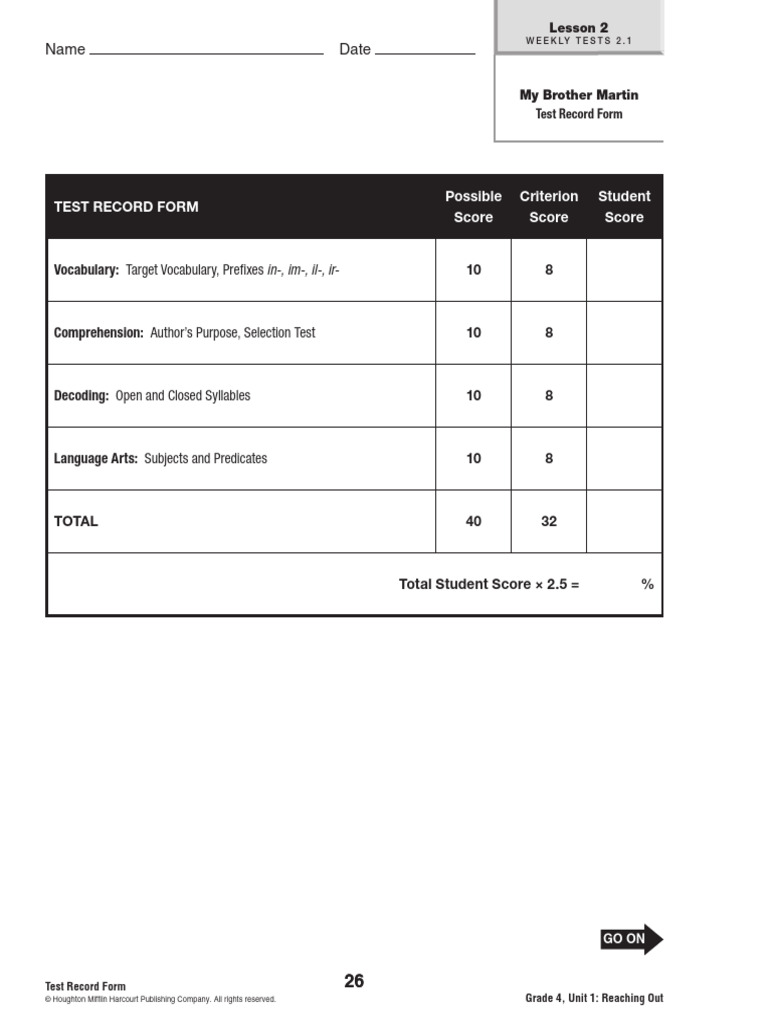 Grade 4 Weekly Test: My Brother Martin | PDF | Human Communication ...