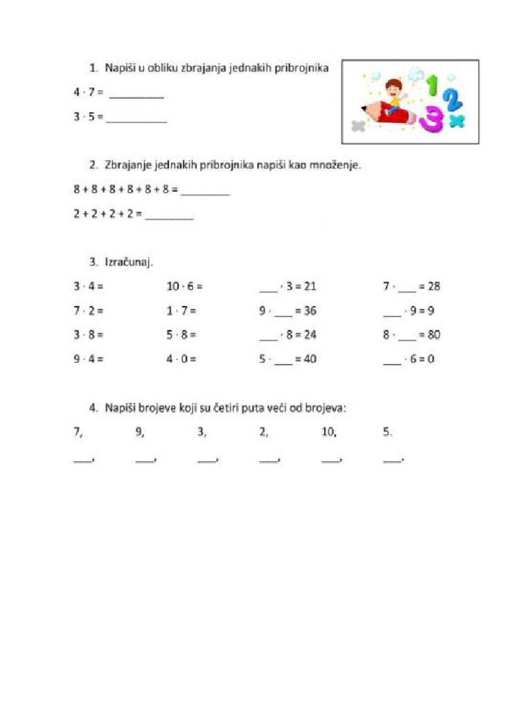 Mnozenje Brojeva Vjezba | PDF