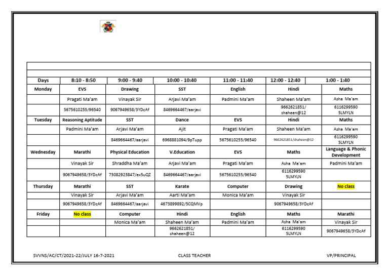 Time Table Grade 3 A 16-07-2021 | PDF