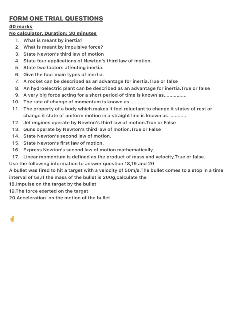 Form One Physics Trial Questions | PDF