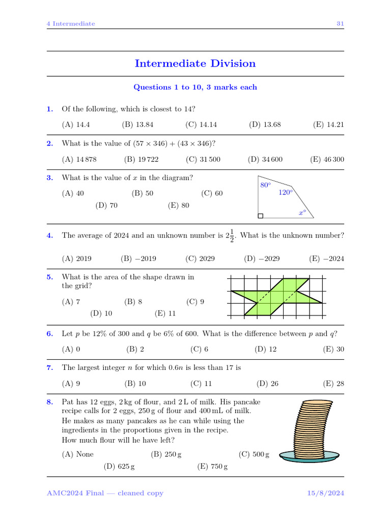 2024 AMC Paper Intermediate | PDF | Elementary Geometry | Geometry