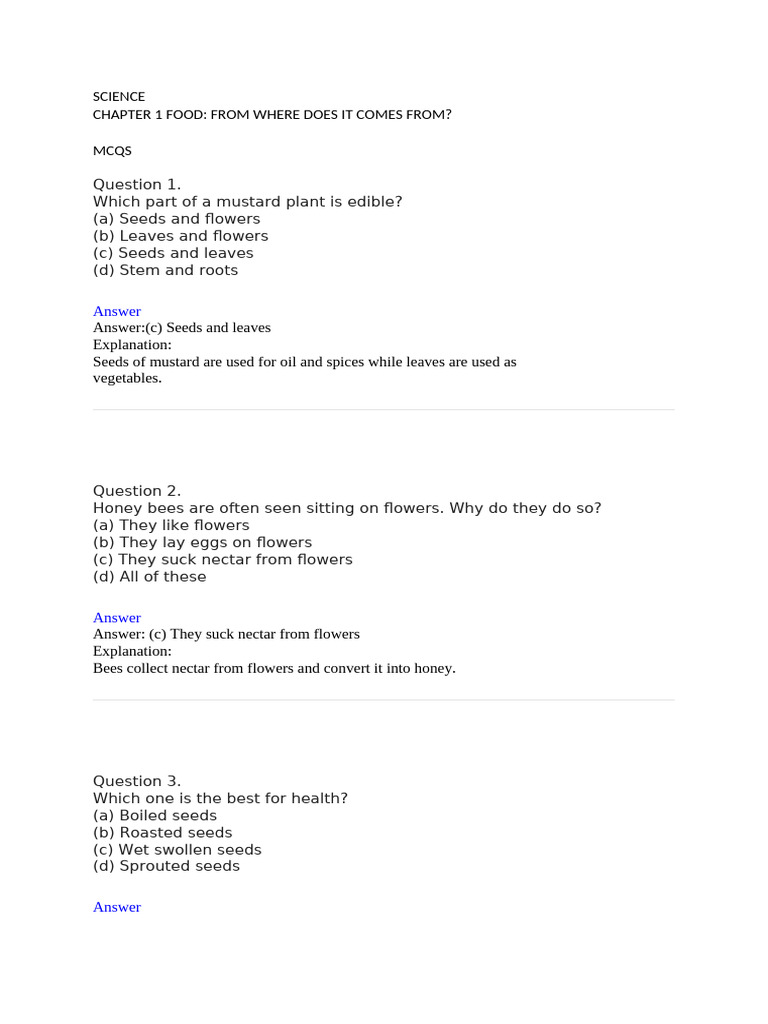 Science CH 1 | PDF | Foods | Flowers