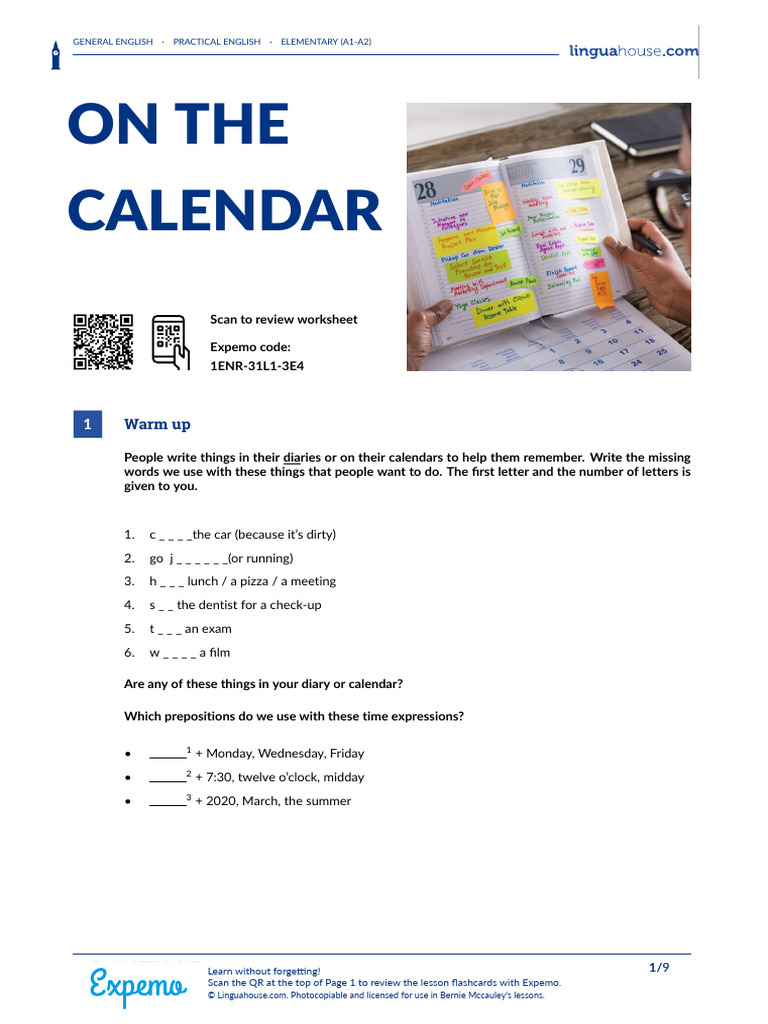 Calendar Activities for English Learners | PDF | Linguistics
