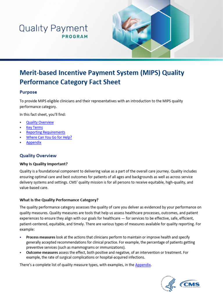 MIPS Quality Performance Category Fact Sheet | PDF | Health Care | Major Trauma