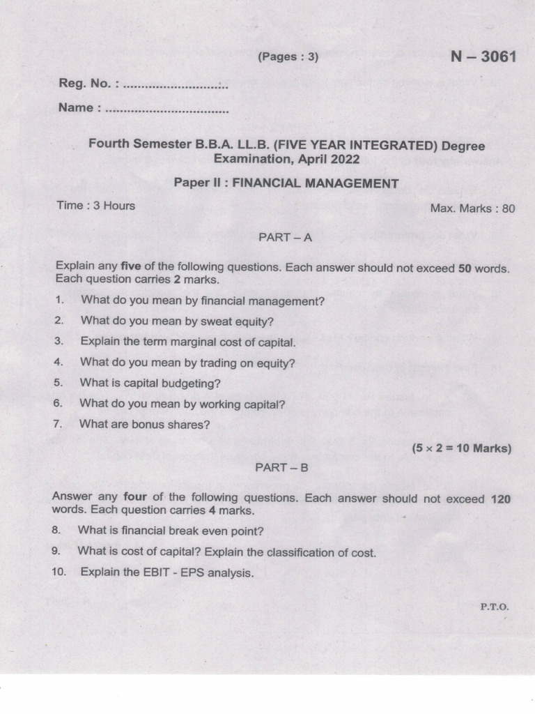 IV BBA Financial Management April 2022 | PDF
