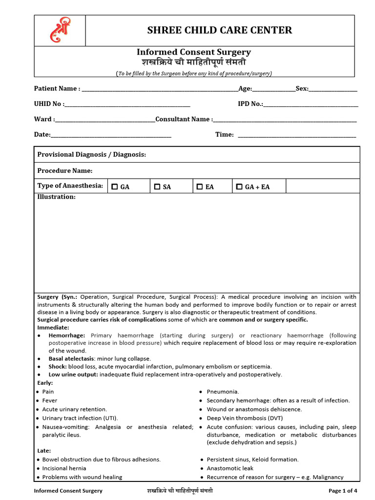 1A. Informed Consent For Surgery English & Marathi | PDF