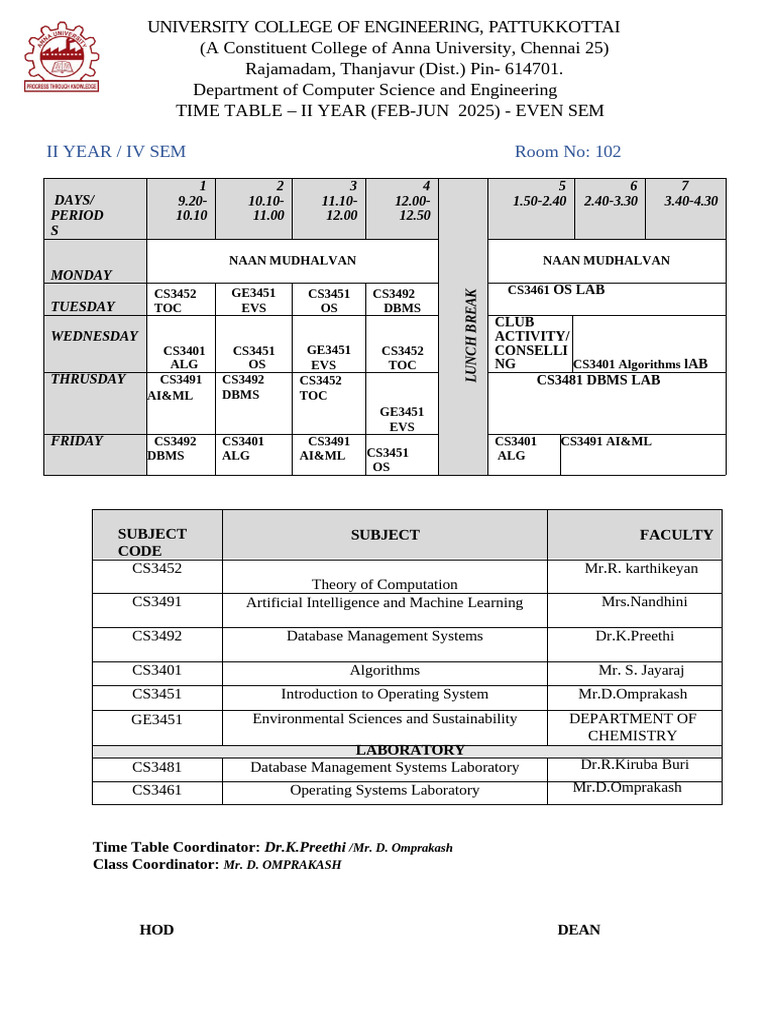 TIME TABLE Even 2025 New Format | PDF | Artificial Intelligence ...