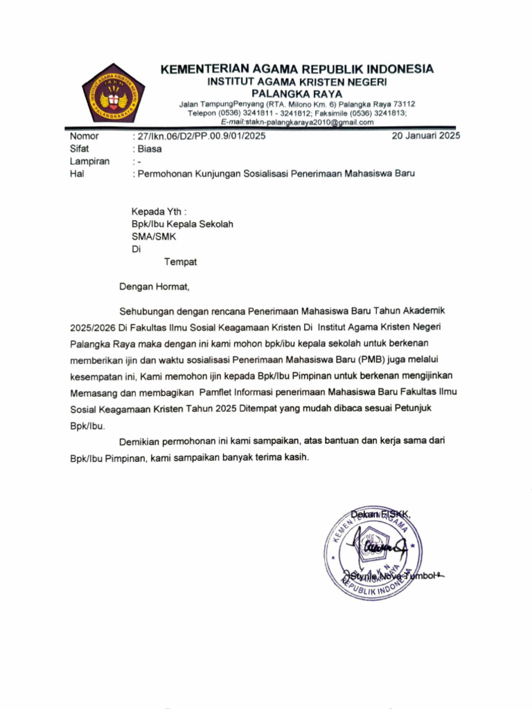 Surat Kunjungan sosialisasi Mahasiswa Baru | PDF