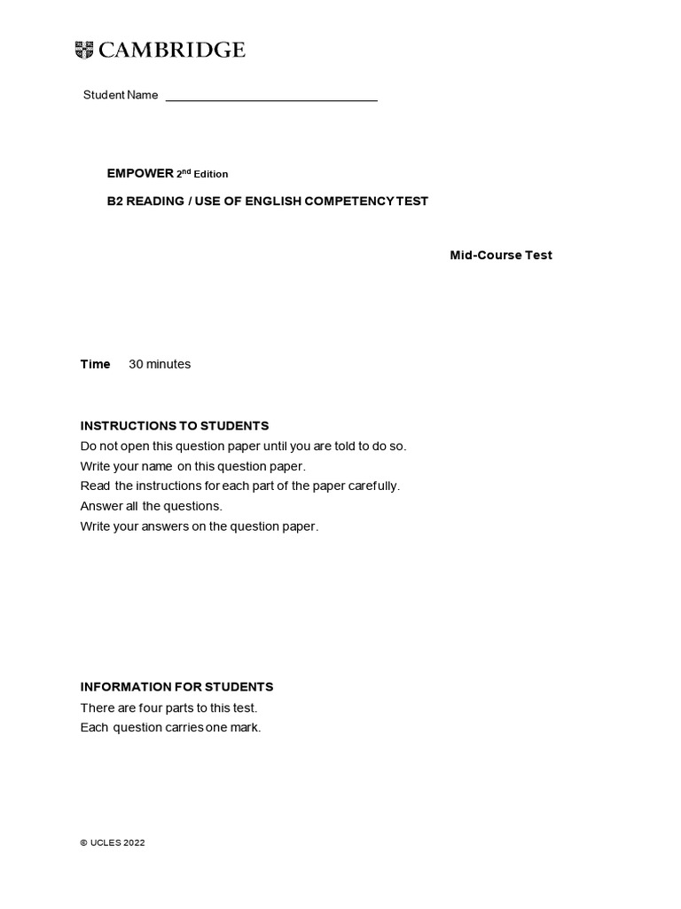 Mid course Competency Reading Test | PDF | Veterinary Medicine