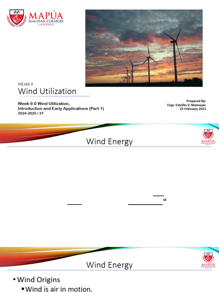 LECTURE 9.0 Wind Energy Introduction (Part-1) | PDF | Wind Farm | Wind ...