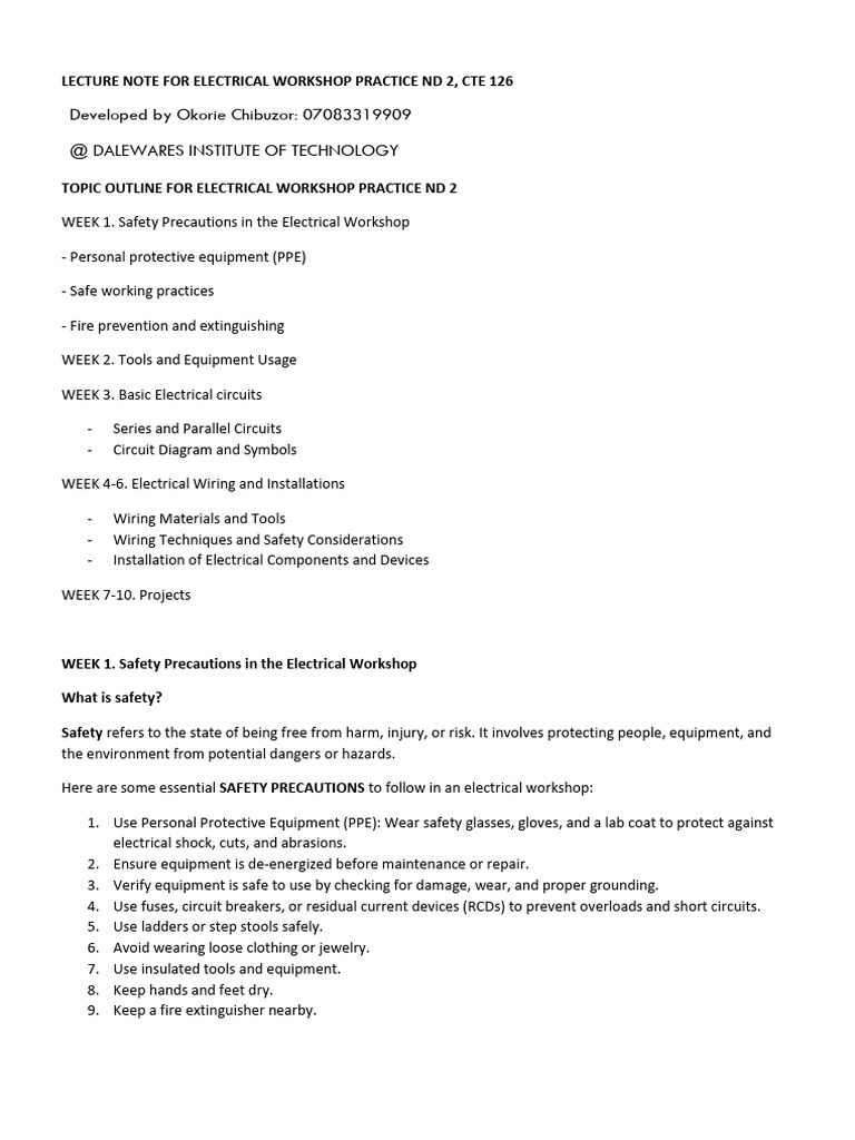 Lecture Note For Electrical Workshop Practice ND 2 | PDF | Electrical Wiring | Electrical Connector