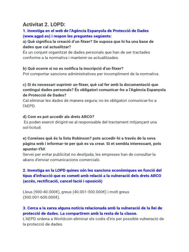 Activitat 2. LOPD | PDF