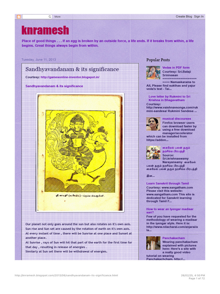 Knramesh - Sandhyavandanam & Its Significance | PDF | Mantra | Vedas