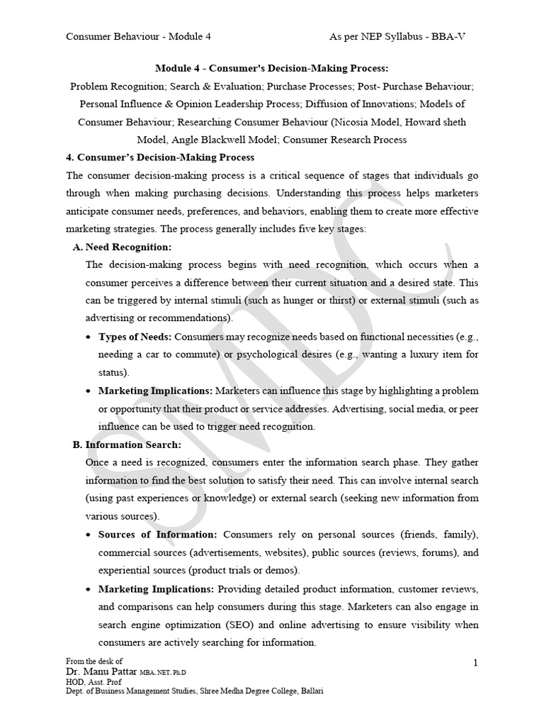 CB Module 4 Dr. Manu Pattar | PDF | Consumer Behaviour | Behavior