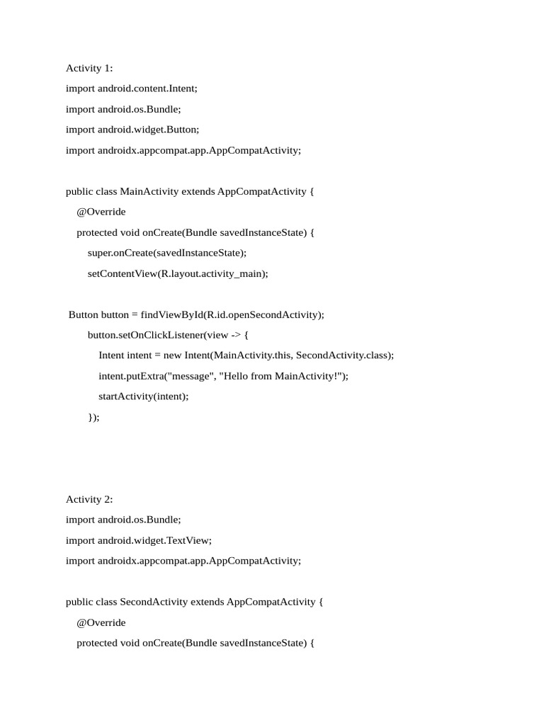 Explicit Intent - To Connect Two Activities (1) | PDF