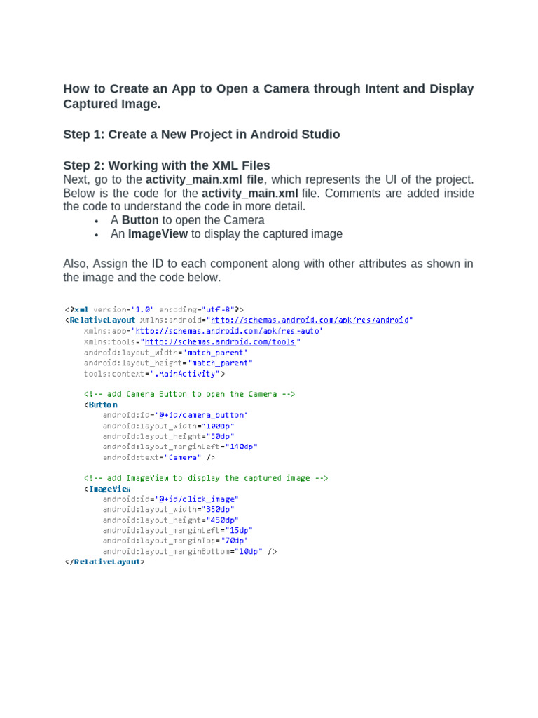 How to Create an App to Open a Camera Through Intent and Display Captured Image (1) | PDF ...