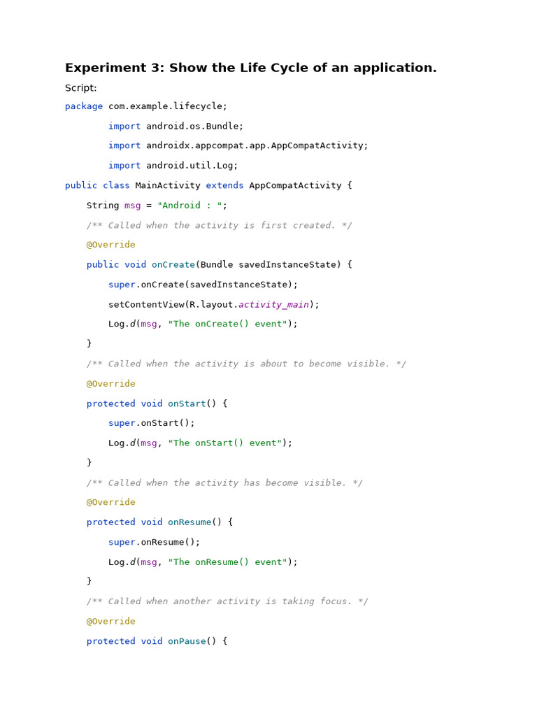 Android Application Life Cycle Explained | PDF