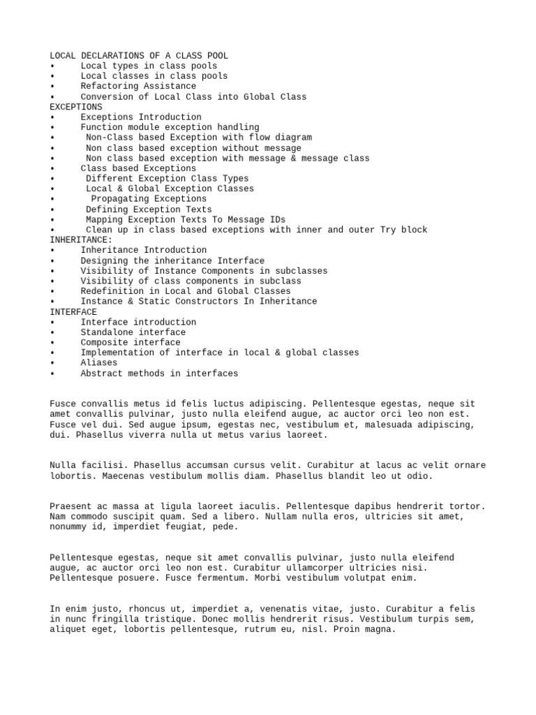 Class Pools: Local Types, Exceptions, Inheritance, Interfaces | PDF