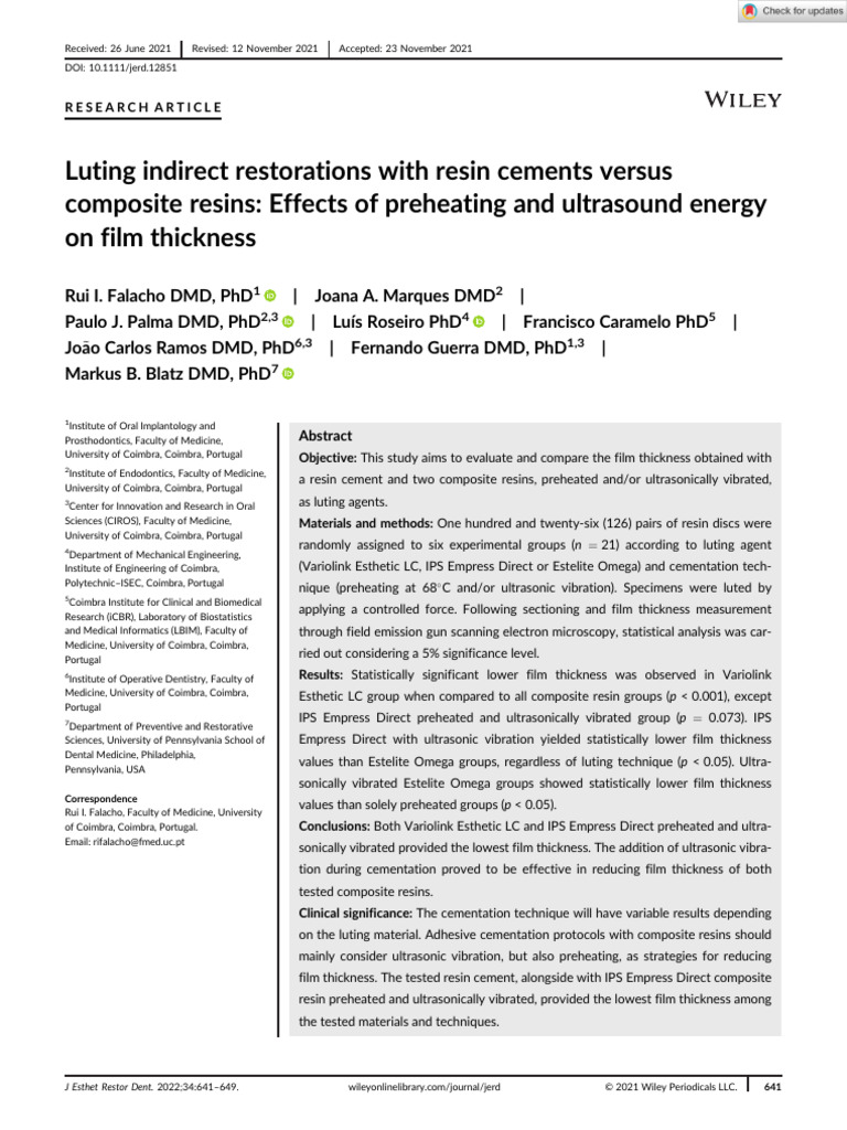 Luting Indirect Restorations With Resin Cements Versus Composite Resins ...