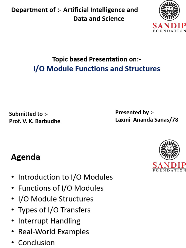 I/O Module Functions and Structures: Department Of:-Artificial Intelligence and Data and Science ...