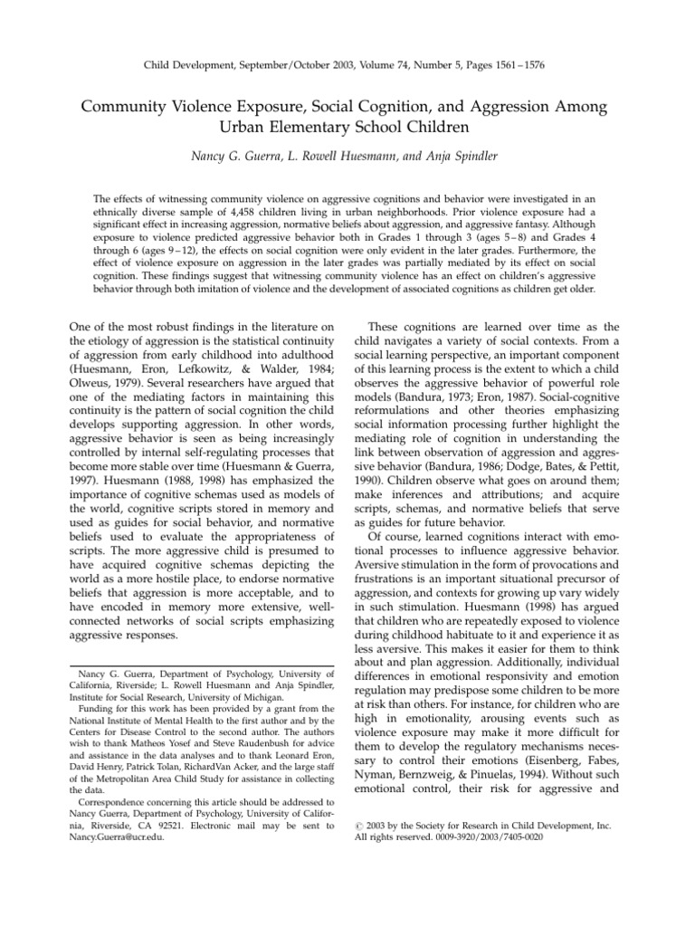 Guerra2003 Community Violence Exposure | PDF | Violence | Aggression