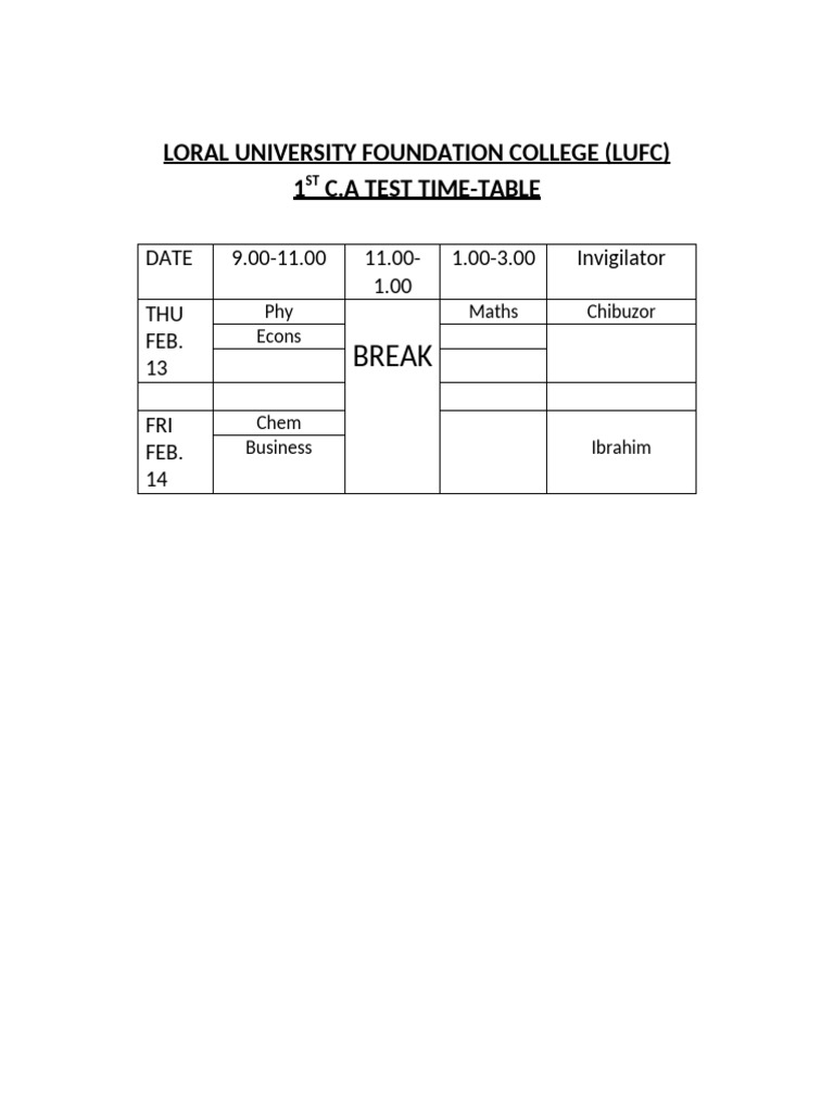 2nd Semester - 1st C.A Test Timetable | PDF