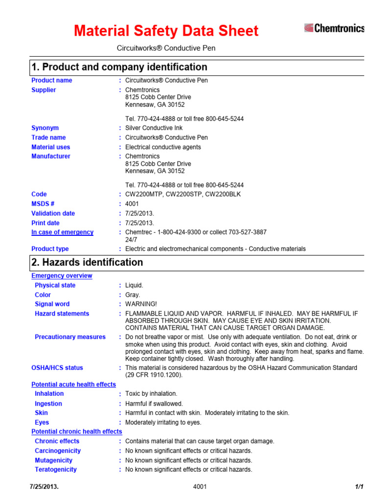 3. Silver Conductive Ink-MSDS | PDF | Personal Protective Equipment | Waste