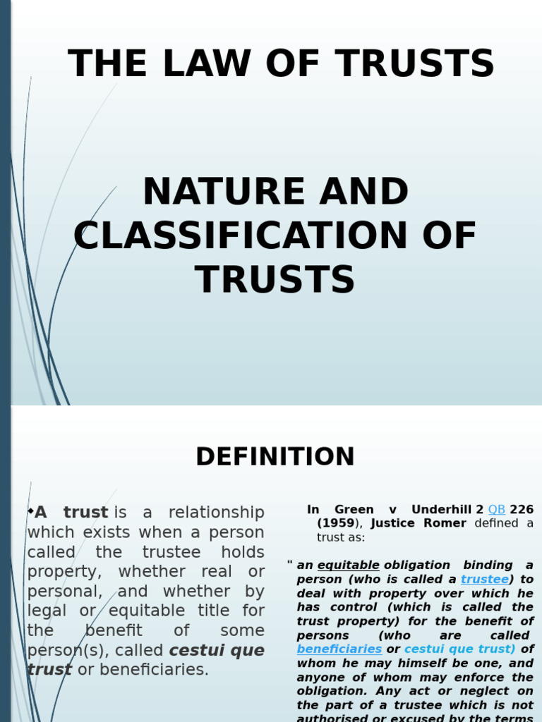 Nature & Classification of Trusts | PDF | English Trust Law | Law Of Agency