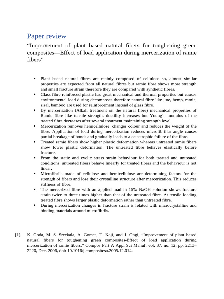 Paper Review 1 | PDF | Fibers | Deformation (Engineering) Paper Review 1 | PDF | Fibers | Deformation (Engineering)
