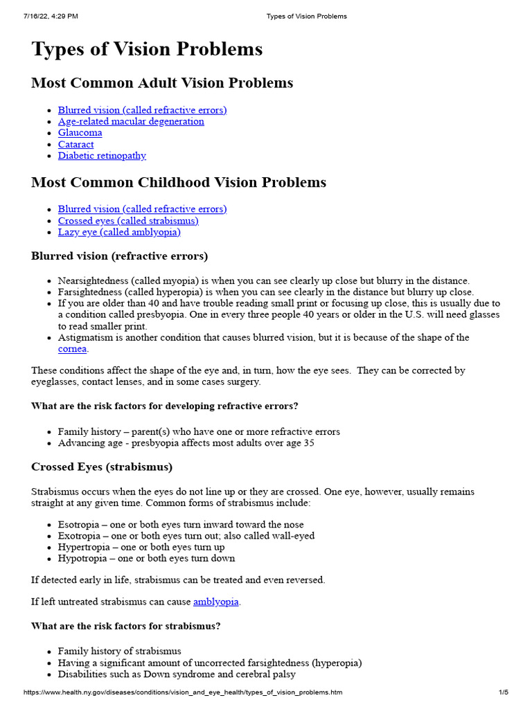 Types of Vision Problems | PDF | Cataract | Visual Impairment