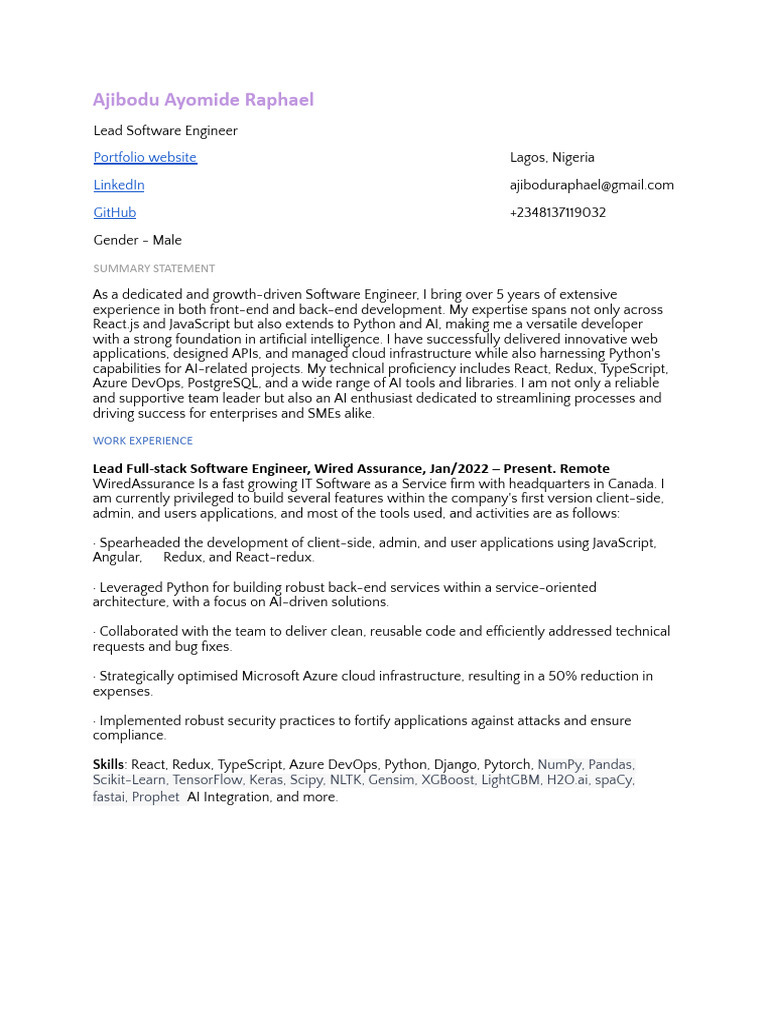 Ajibodu Ayomide Raphael-Updated-Resume | PDF | Java Script | Python (Programming Language)