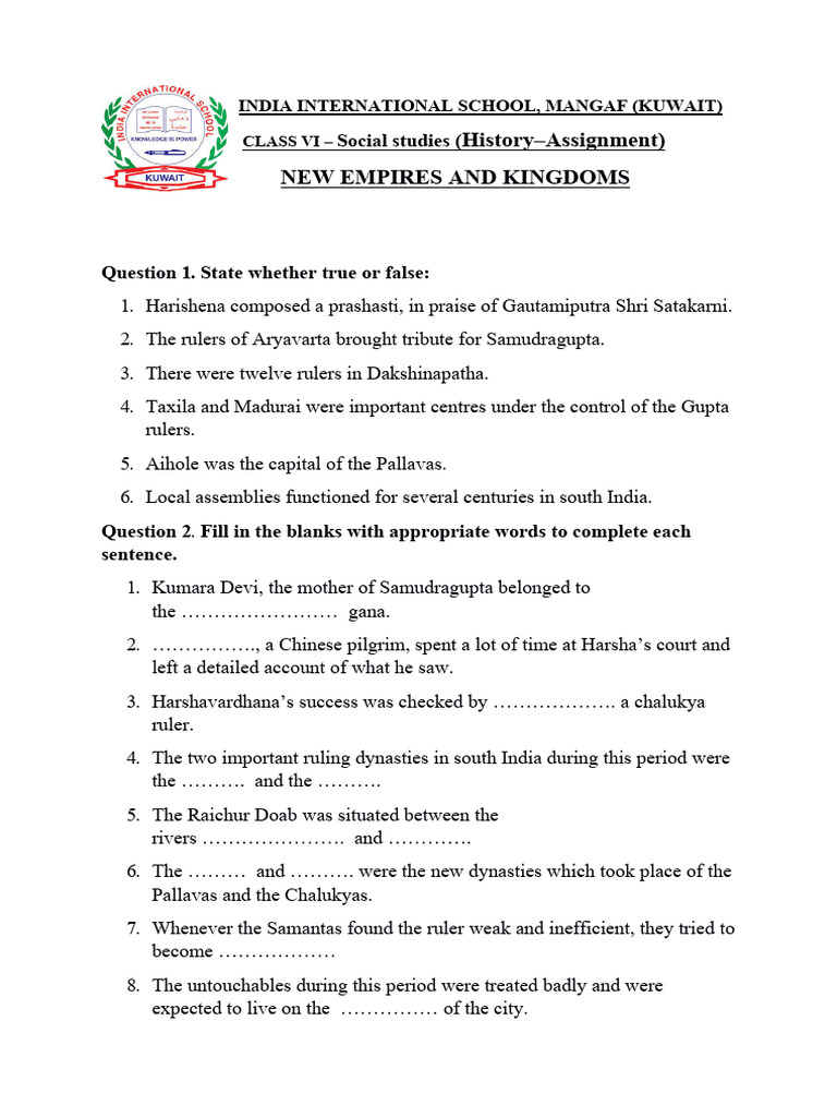 Assignment VI History New Empires and Kingdoms | PDF | Ancient India