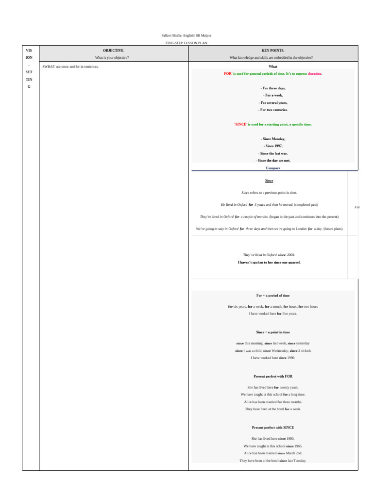 Teaching "Since" and "For" in English | PDF | Learning | Cognition