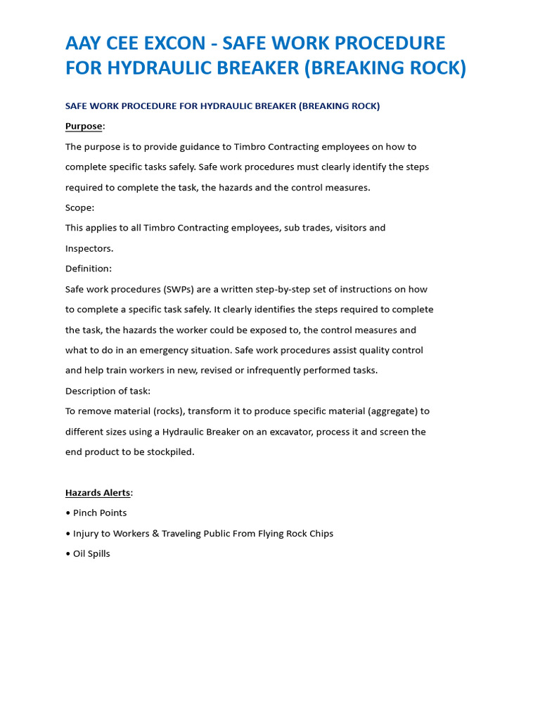 Safe Use of Hydraulic Rock Breakers | PDF | Rock (Geology) | Hammer