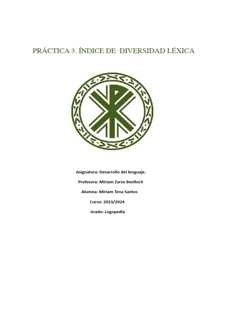 PrÃ¡ctica 3. Ã Ndice de Diversidad Lã©xica | PDF | Léxico | Relaciones sintácticas