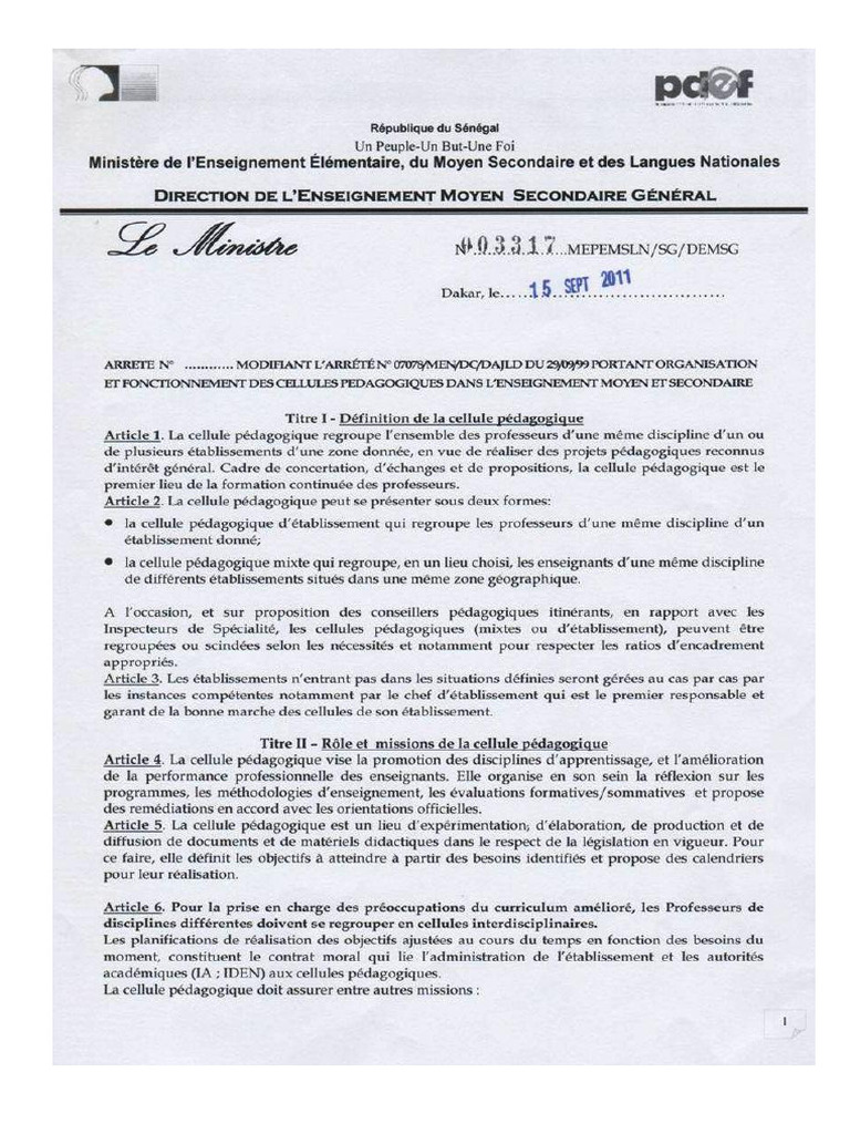 1 - Arrete Cellules Pedagogiques | PDF