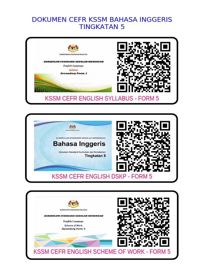 Dokumen Cefr KSSM Bahasa Inggeris QR Code f4 and f5 | PDF