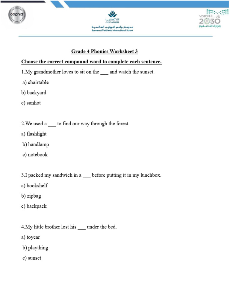 Grade 4 Compound Words Worksheet | PDF