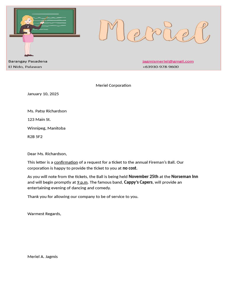 Meriel Corporation Letter - 090958 | PDF