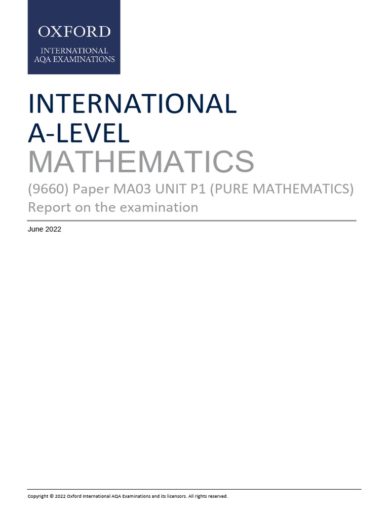 A Level Mathematics MA03 Report On Exams Jun22 | PDF | Integral ...