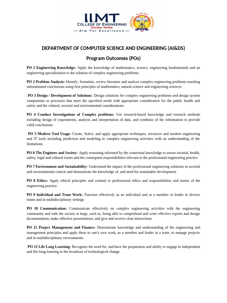 AI & DS POs | PDF | Engineering | Knowledge