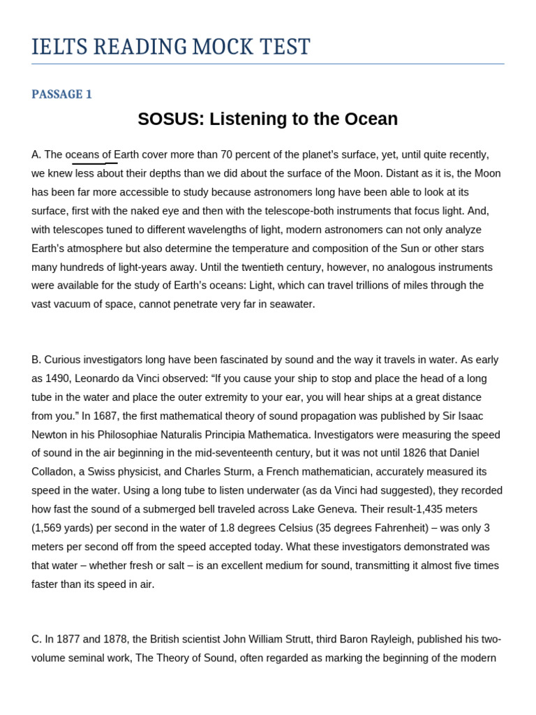 Ielts Reading Mock Test | PDF | Scattering | Oceans